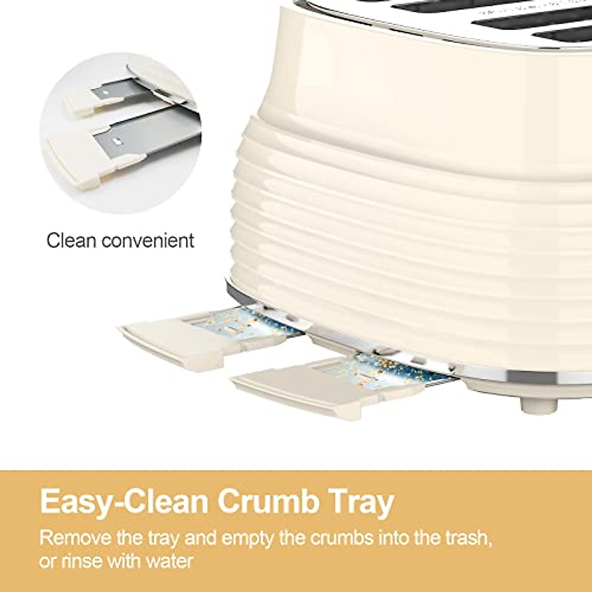 Anfilank 4-Slice Toaster, 1.5" Extra Wide Slots, Retro Stainless Steel with High Lift Lever, Cancel, Bagel, Defrost Function, Removal Crumb Tray, 6-Shade Settings, Dual Independent Control Panel, (Cream)