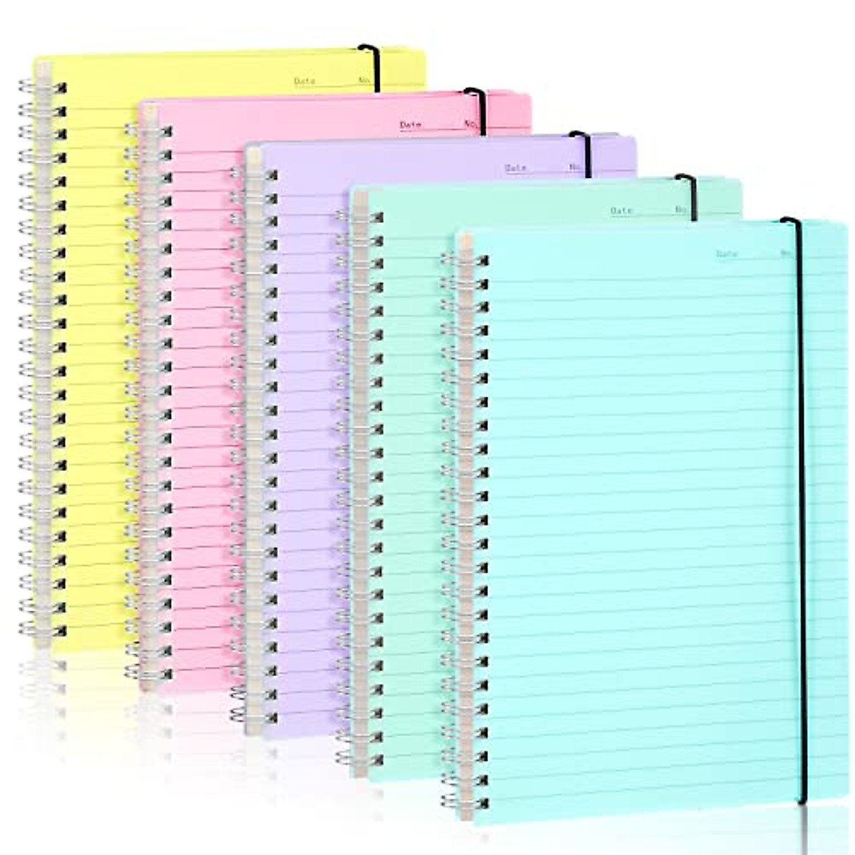 EOOUT 5 Pack Lined Spiral Notebook, 5.7" x 8.3" Journal for Women, Thick Plastic Cover, 160 Pages, 100gsm, Back to School, Office, Artist Writing/Drawing (Candy Colors)