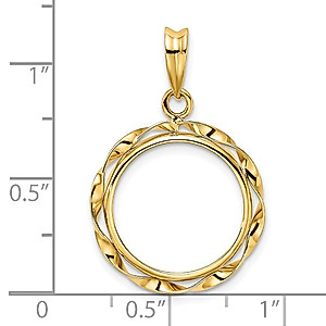 Roy Rose Jewelry Gold Coin Pendant Mounting - 16.5mm Coin Size - Hand Twisted Ribbon Design Frame - 14K Yellow Gold - Prong Set with Bail