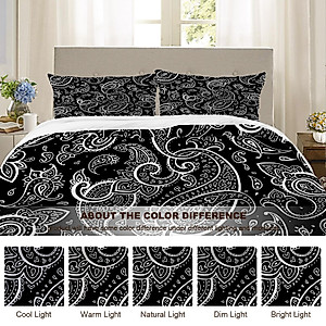 BaoNews Black Paisley Floral Duvet Cover Set Full Size,3 Pieces Bandana Silk Neck Scarf Kerchief Bedding Set Hotel Quality PolyesterComforter Cover Set with 2 Pillowcases(No Filler)