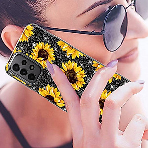 DDTKZC for Samsung Galaxy A23 5G Case，Samsung A23 5G Case Tempered Glass Protector Lustre Pattern-Sparkle 3 in 1 Clear Shockproof Case for Samsung A23 5G (Yellow Sunflower)