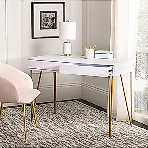 Safavieh Home Office Pine Modern White and Gold 2-drawer Desk