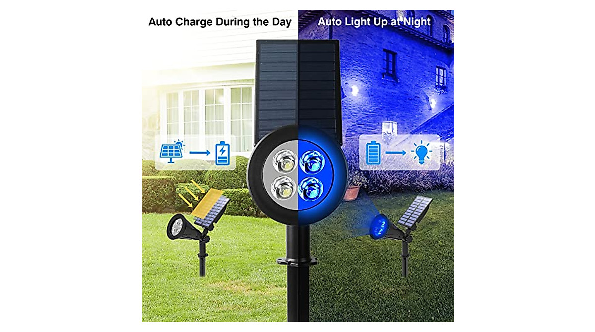 T-SUN Blue Solar Spotlights - Bright Outdoor LED Landscape Lights