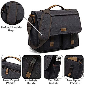 VASCHY Messenger Bag for Men, Vintage Water Resistant Waxed Canvas Satchel 15.6 inch Laptop Briefcase Shoulder Bag with Padded Shoulder Strap Gray