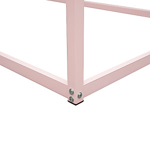 Montessori Floor Bed with Roof, Heavy Duty Metal Floor Bed/Montessori Bed with Playhouse Design, Twin Floor Bed for Kids, Girls, Boys(Not Include Slats), Pink Floor Bed Twin Size