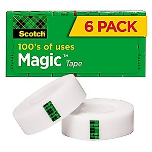 Scotch Magic Tape, 6 Rolls, Great for Gift Wrapping, Numerous Applications, Invisible, Engineered for Repairing, 3/4 x 1000 Inches, Boxed (810K6)
