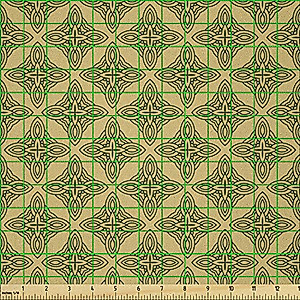 Lunarable Knot Fabric by The Yard, Traditional Ornamental Continuous Rhombus Inspired Little Celtic Motifs Pattern, Microfiber Fabric for Arts and Crafts Textiles & Decor, 3 Yards, Pale Caramel Fawn