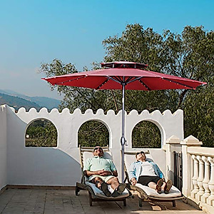 Klismos 10 ft 2 Layers Patio Umbrella with 40 Lights Windproof Outdoor Market Table Umbrella with Ventilation,Tilt and Crank(Red)