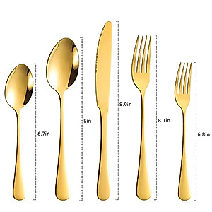 60-Piece Gold Silverware Set, Stainless Steel Flatware Cutlery Set Service for 12, Gold Utensils Tableware Cutlery Set for Home Restaurant, Mirror Finish, Dishwasher Safe (Gold)