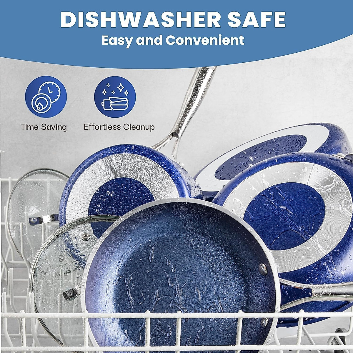 GRANITESTONE 20 Pc Kitchen Pots and Pans Set Non Stick Cookware Set, Kitchen Cookware Sets, Granite Nonstick Cookware Set, Diamond Coated Non Toxic Cookware Set, Oven & Dishwasher Safe - Blue