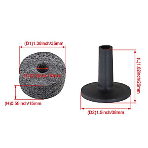 Yibuy Black Drum Set Replacement Parts Felt Washers + Plastic Long Flanged Cymbal Sleeves Pack of 20