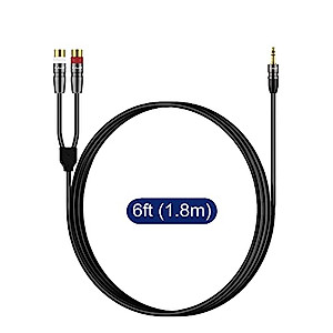 J&D 3.5 mm to Dual RCA Audio Cable, Heavy Duty 3.5mm Male to 2 RCA Female Gold Plated Copper Shell Stereo Audio Adapter Cable, 6 Feet