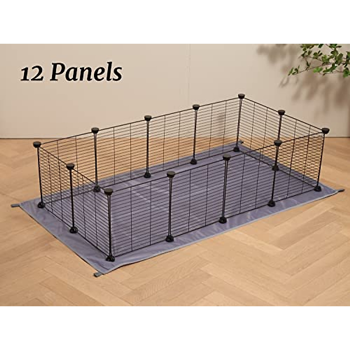 LURIVA DIY Guinea Pig Cage with Mat, Small Animal Playpen with Mat, Pet Playpen, Rabbit Cage, Small Animal Cage, Puppy Dog Playpen, Indoor Outdoor Metal Wire Yard Fence,12 X 12 Inch, 12 Panels, Black