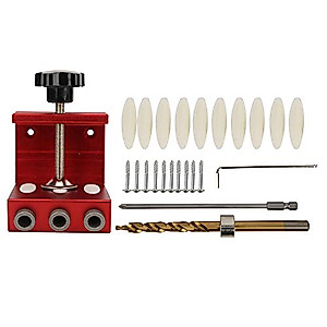 MISNODE Woodworking Hole Positioner Aluminum Alloy Carpentry Locator Dowel Jig Kit Pocket Hole Drill Guide Woodworking Hole Punch Tool for Carpenter(Red)