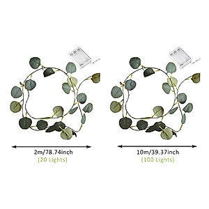 BWWNBY Artificial Leaf Foliage Rattan String Lights Vine Fairy Lights 6.5ft 20 LED Copper Wire Battery Powered Decor for Home Kitchen Garden Office Wedding Wall