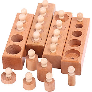 Thoth Montessori Knobbed Cylinder Socket Montessori Materials Wooden Cylinders Ladder Blocks Educational Wooden Toy Montessori Education Toy Family Version