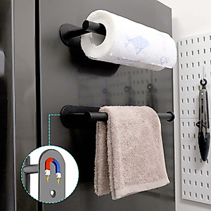 KIHOGEM Magnetic Paper Towel Holder, Self Adhesive Paper Towel Holder Wall Mount, Strong Magnetic Backing Paper Towel Holder for Refrigerator Grill RV Garage(Black)…