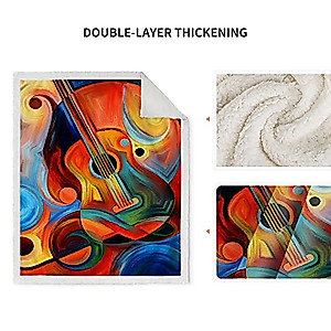 Guitar Throw Blanket for Kids Adult - Colourful Guitar Fleece Blankets Cozy Soft Warm Guitar Print Sherpa Throw Blanket for Bed Bedroom Living Room Decor 50"x60"