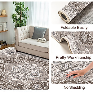 Washable Rug 6x9, Area Rug for Living Room Bedroom Rug Lightweight Large Area Rug Thin Vintage Rug No Smell Machine Washable Rug Accent Rug for Dining Room Home Kitchen, Brown