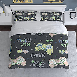 Duvet Cover Sets California King -Cute Video Game Joystick-Bedding Comforter Set Breathable SetsSoft Microfiber 3 Pcs