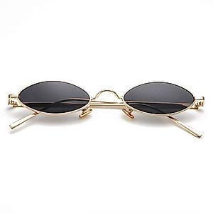 COASION Vintage Small Oval Aesthetic Sunglasses Retro for Women Men Hippie Cool Metal Frame Sun Glasses (Gold Frame/Black Lens)