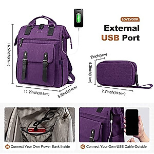 LOVEVOOK Laptop Backpack for Women Teacher Doctor Nurse Bags Work Backpack Purse Business Computer Bag, College Backpack Daypack, Anti-theft Travel Backpack with USB Charging Port, Dark Purple