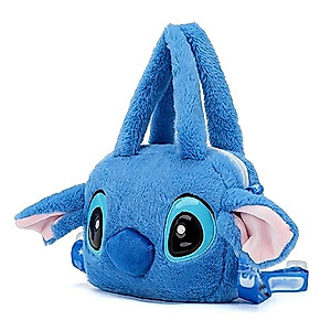 NanWind Stitch adjustable shoulder strap crossbody bag, zippered handbag. Stitch plush animal soft doll, cute children's gift (blue)