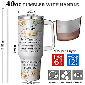 Ksoemar 40 Oz Auntie Cup with Handle and Straw, Double Wall Stainless Steel Auntie Mugs, Insulated To My Aunt Coffee Travel Mug, Aunt Cup Gifts Ideas for Birthday, Mothers Day, Christmas