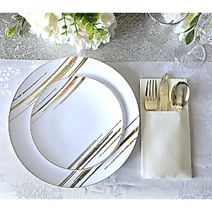 " OCCASIONS " Wedding Party Linen Feel White Dinner Paper Napkins (120, Prefolded for Silverware)