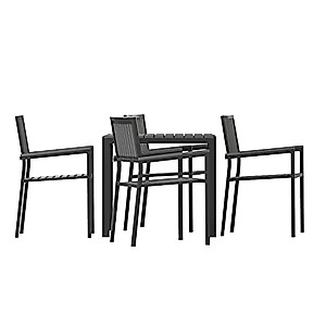 Flash Furniture Harris Commercial Set 4 Metal Chairs Backs and Seats-Square Table with Poly Resin Top, 5 Piece, Black