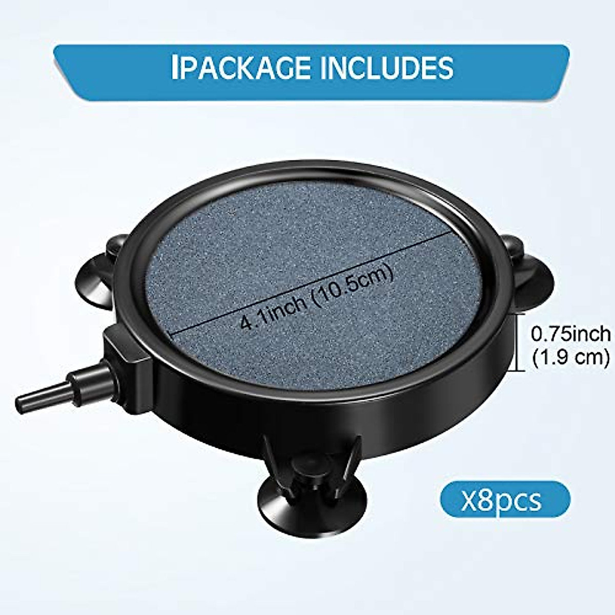 Mudder 8 Pieces 4 Inch Disc Air Stone Diffuser Fish Tank Air Stone with 24 Pieces Suction Cups Aerator Diffuser Round Air Stone Kit for Hydroponics Aquarium Fish Tank Air Stone (Blue with Gray)