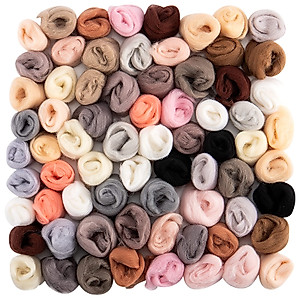 72pcs 7.6 oz Needle Felting Wool- 24 Dark Colors Nature Fibre Wool Yarn Roving Needle Felting Hand Spinnings for Wool Felting Yarn Supplies DIY Craft Materials, 3g/Pack