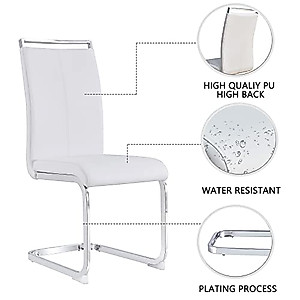 gopop Dining Chairs Set, Kitchen Modern Metal Chairs with Faux Leather Padded Seat High Back and Sturdy Chrome Legs, Chairs for Dining Room (White, Set of 8)