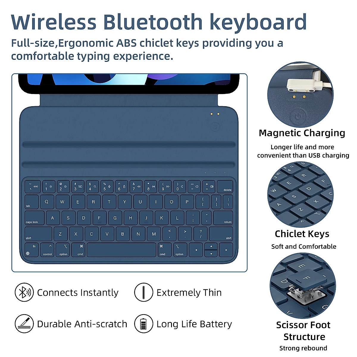 HOU Keyboard Case for iPad Air 11 inch 2024 (M2), Keyboard Case for iPad pro 11 inch 4th/3rd/2nd/1st (2018-2022) & iPad Air 5th/4th (2022/2020), Folio, Slim, Adjustable Angle, Magnetic Charging