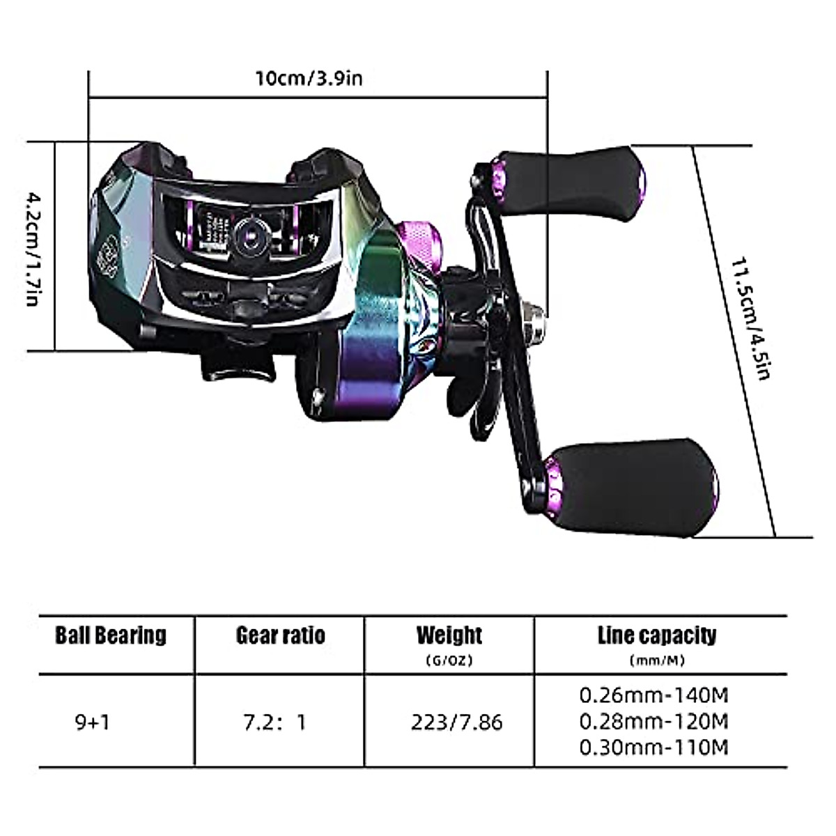 ANGLERDREAM Baitcasting Reel Left Hand 7.2:1 Gear Ratio High Speed Smooth Baitcast Fishing Reel Lightweight Baitcasters 9+1 Shielded Bearings 10 Level Magnetic Brake System Double Handle Casting Reels
