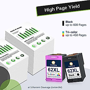 ColorKing 62XL Ink Cartridges Black and Color Replacement for HP 62XL 62 XL Ink Cartridges to Used with HP Envy 7640 7645 5660 5540 5640 OfficeJet 5740 8040 OfficeJet Mobile 250 200 (Black, Tri-Color)