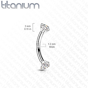 Dynamique Implant Grade Titanium Curved Barbells With Internally Threaded Prong Set CZ Ends (Sold Per Piece)