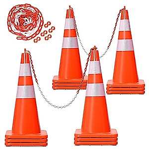 YITAHOME Traffic Cones 28 Inch (12 Pack), with 36FT Chain and Reflective Collars, PVC Orange Construction Cones, Safety Cones for Parking Lot, Home Road