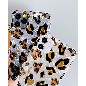 J.west for iPhone 11 Case 6.1 inch, Luxury Sparkle Bling Translucent White Leopard Print Soft Silicone TPU Phone Case Slim Fit Fashion Cheetah Pattern Design Protective Case for Girls Women