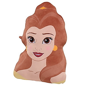 Disney Princess Just Play Character Heads 13.5-inch Plush Belle, Beauty and The Beast, Soft Plushie, Kids Toys for Ages 3 Up