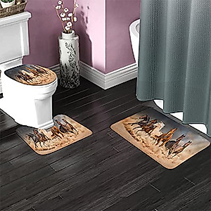 Wondertify Horse Herd Bathroom Antiskid Pad Desert Sand Storm Dramatic Sky 3 Pieces Bathroom Rugs Set, Bath Mat+Contour+Toilet Lid Cover