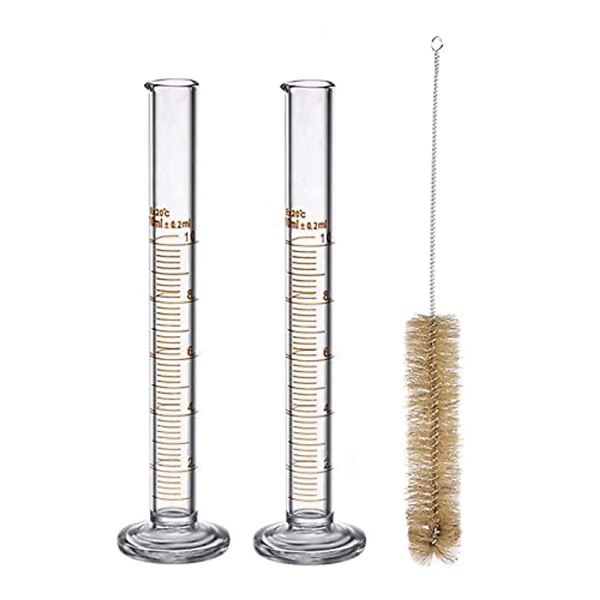 Glass Graduated Cylinder Set Thick Measuring Cylinders 10 ml with Brush (2Pcs)
