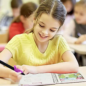 4 Pc Large Reusable Handwriting Practice Book for Kids,Magic Practice Copybook with Auto Disappear Ink Pen,3D Grooved Handwriting Book Practice，Calligraphy Copybook for Preschoolers(10.3x7.3 Inches)