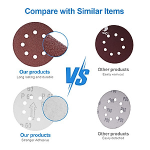 Ptalniy Sanding Disc, 100 Packs 5 Inch 8 Hole Sanding Discs Hook and Loop Sandpaper, Premium Aluminum Oxide Orbital Sander Pads 40 60 80 120 180 220 320 400 Grits Sandpaper for Random Orbital Sanders