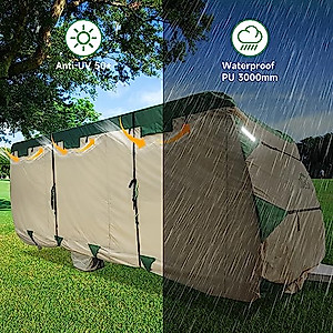 Travel Trailer Cover 24-27ft, DikaSun 600D Oxford Ripstop RV Cover Breathable Anti-UV Waterproof Windproof Camper Cover with Tire Cover, Tongue Jack Cover, Gutter Cover and Extra Long Straps