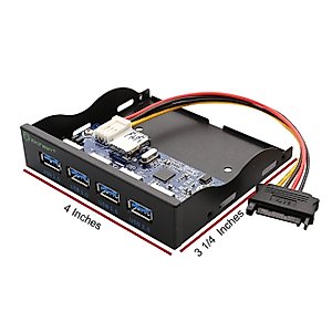 Syba Active 4 Port USB 3.0 Hub Panel for 3.5" Floppy Bay 19 Pin Header SATA Power SY-HUB20211