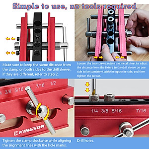 Kingson Self Centering Dowel Jig, Wood Doweling Hole Drill Guide Tool with Step Drill Guide Bushings Set, Woodworking Joints Tools for DIY Project