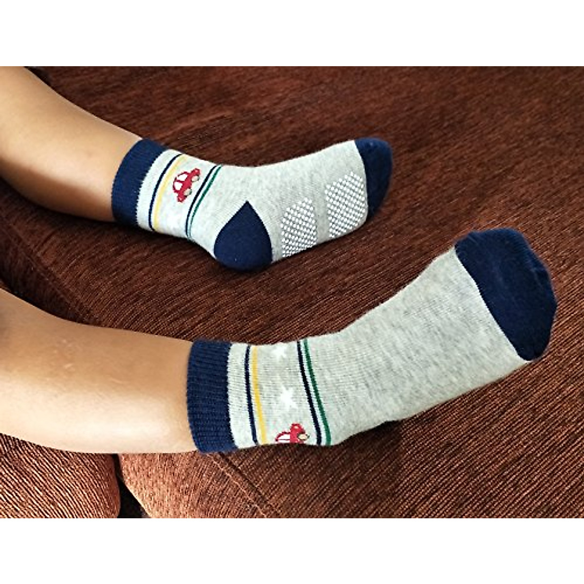 RATIVE Anti Skid Non Slip Slipper Cotton Crew Dress Socks With Grips For Baby Walker Toddlers Kids Boys 2T 3T (1-3T, 12-pairs/RB-71112)