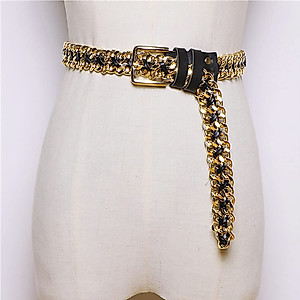 YeeHeen Leather Chain Belts Womens Metal Waist Belts Adjustable Waist Chain for Dress Plus Size 135CM Gold