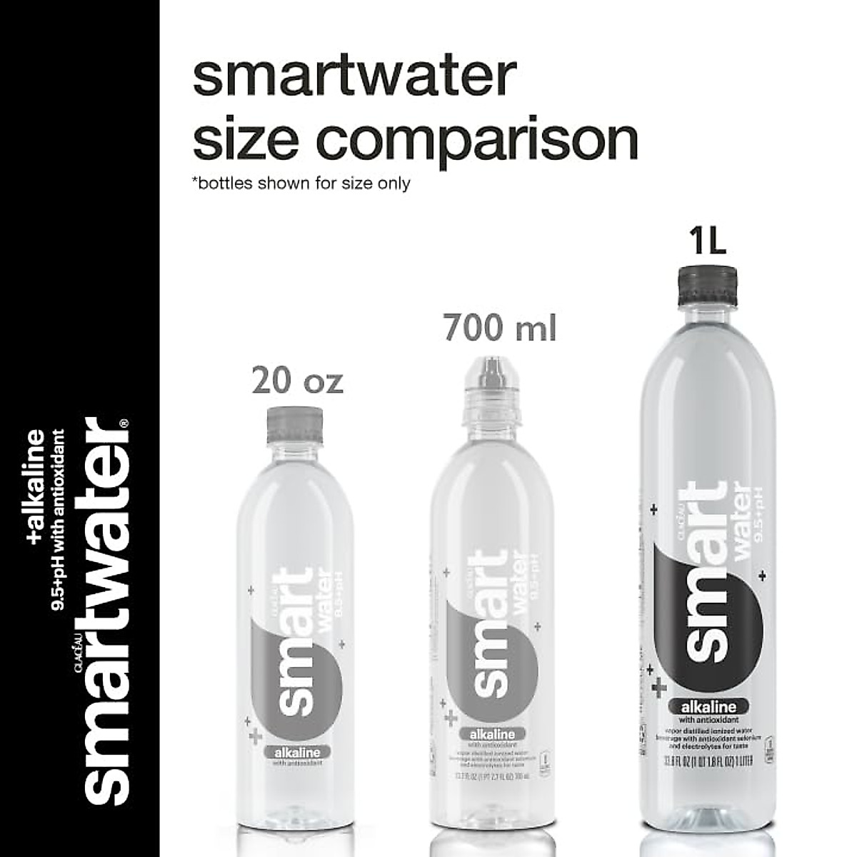 smartwater alkaline with antioxidant ionized electrolyte vapor-distilled water bottles, 1L, 6 pack
